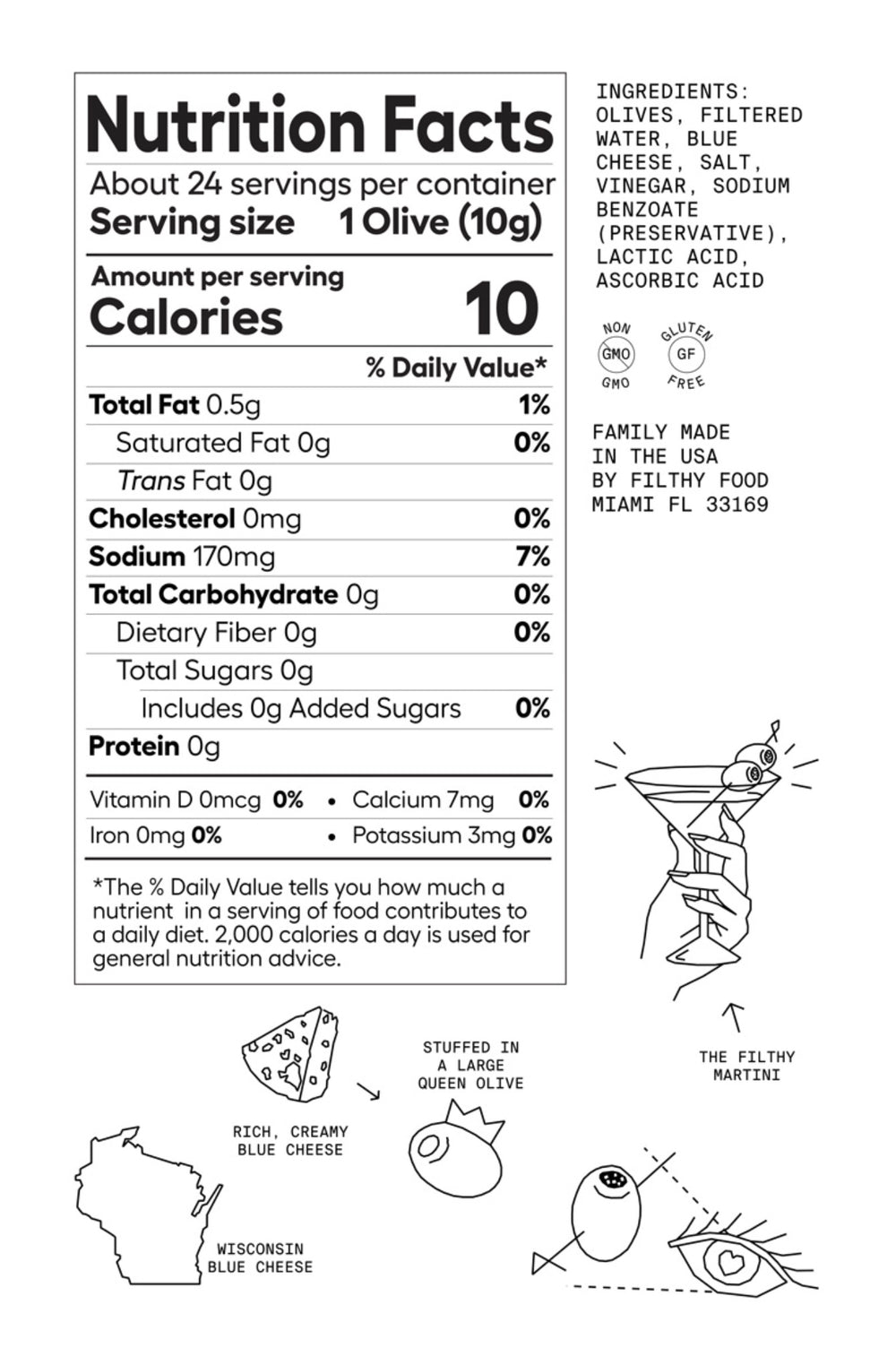 Filthy Foods Blue Cheese Olives (Glass Jar)