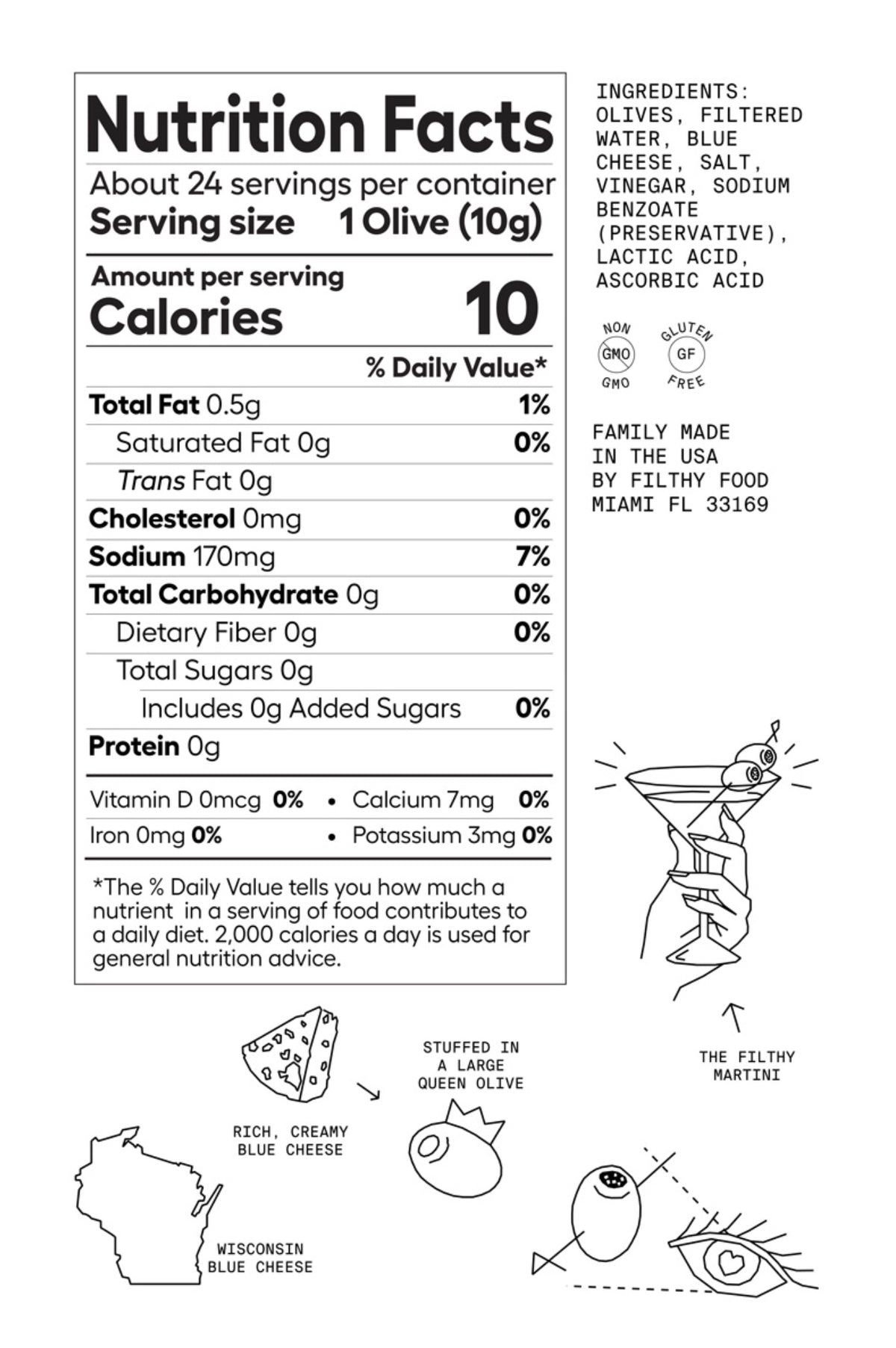 Filthy Foods Blue Cheese Olives (Glass Jar)